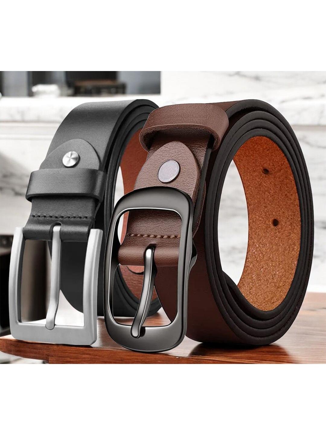 Buy The Roadster Lifestyle Co Set Of 2 Leather Formal Belts - Belts for ...