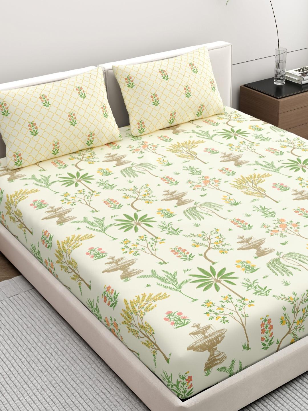 Buy Dreamscape Green Floral Pure Cotton Breathable 200 TC King Fine ...