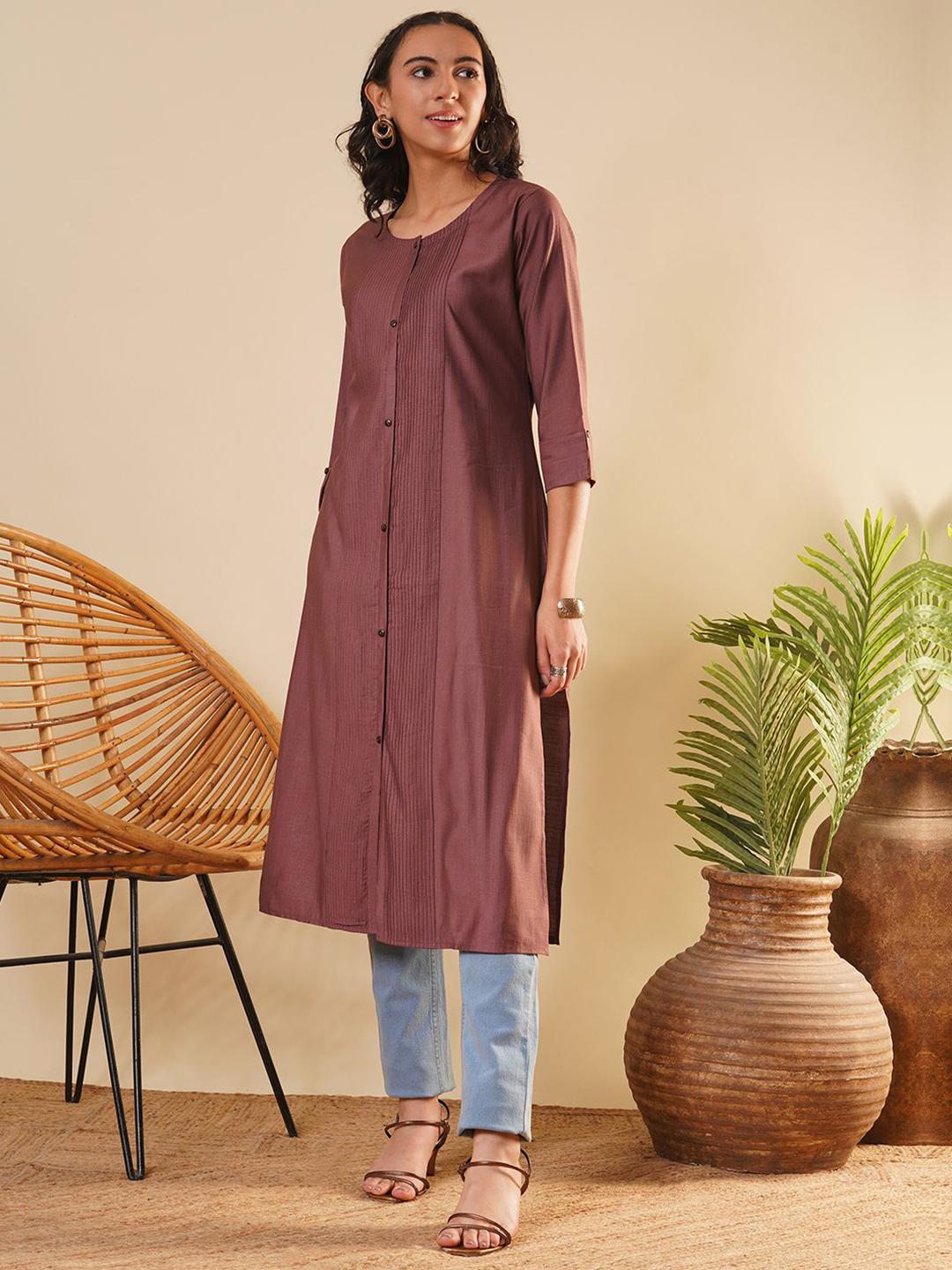 Buy ZOLA Round Neck Pin Tucks Straight Kurta - Kurtas for Women ...