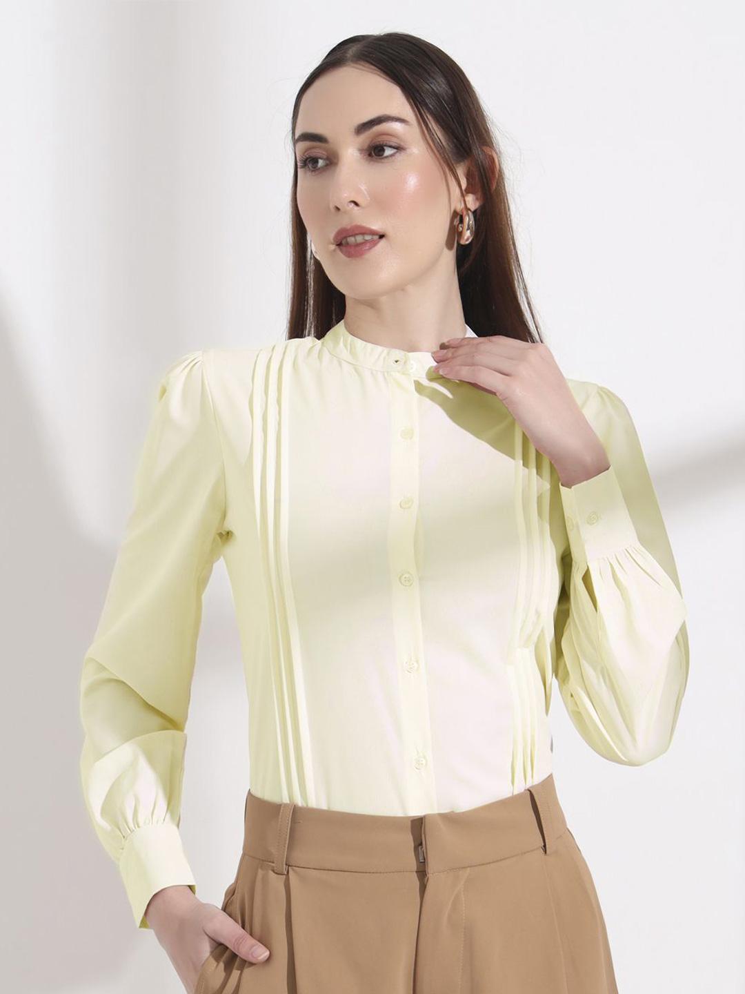 Buy FITHUB Women Band Collar Solid Cotton Formal Shirt - Shirts for ...