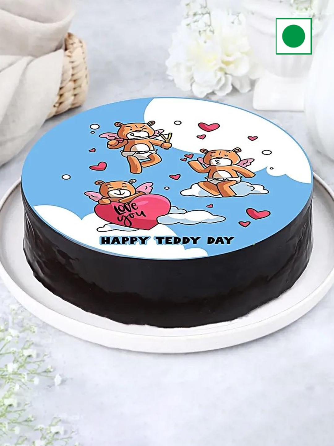 Buy Fnp Teddy Day Chocolate Truffle Flavour Eggless Round Shape Cake ...