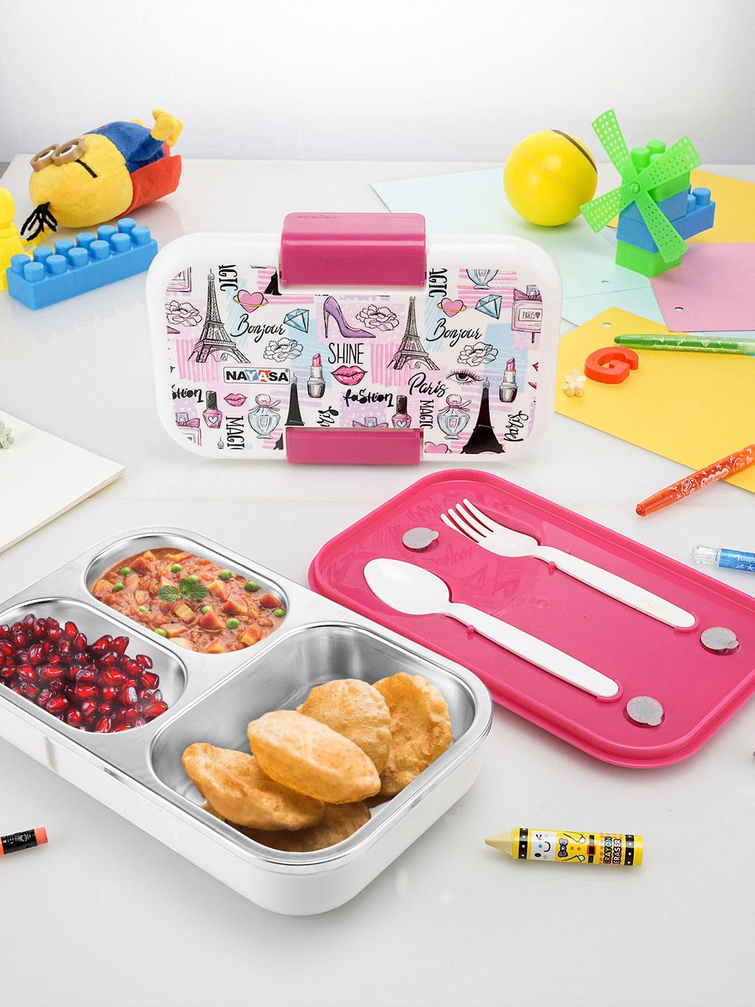 Buy Nayasa White 3 Compartment Plastic Easy To Clean Lunch Box 700 ML ...