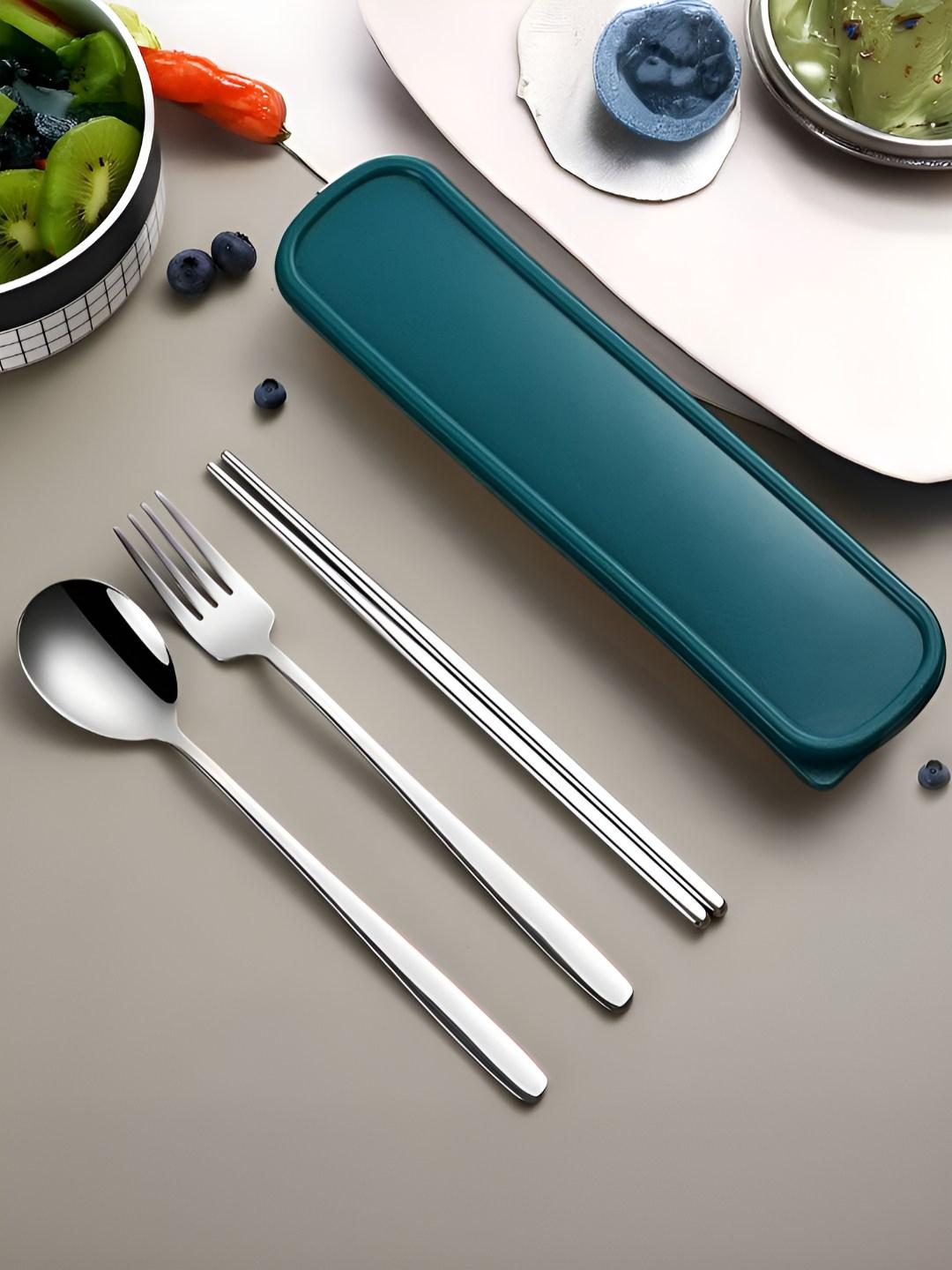 Buy BonZeaL Portable 3 Pieces Silver Toned Stainless Steel Cutlery Set ...