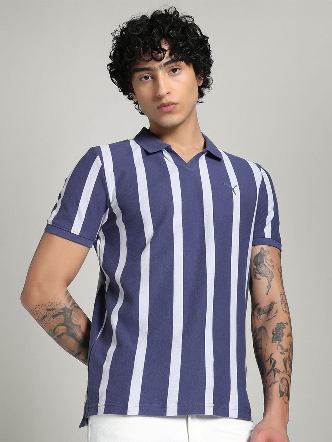 Buy Puma Elevated Ess Striped Pure Cotton Polo Collar T Shirt - Tshirts ...