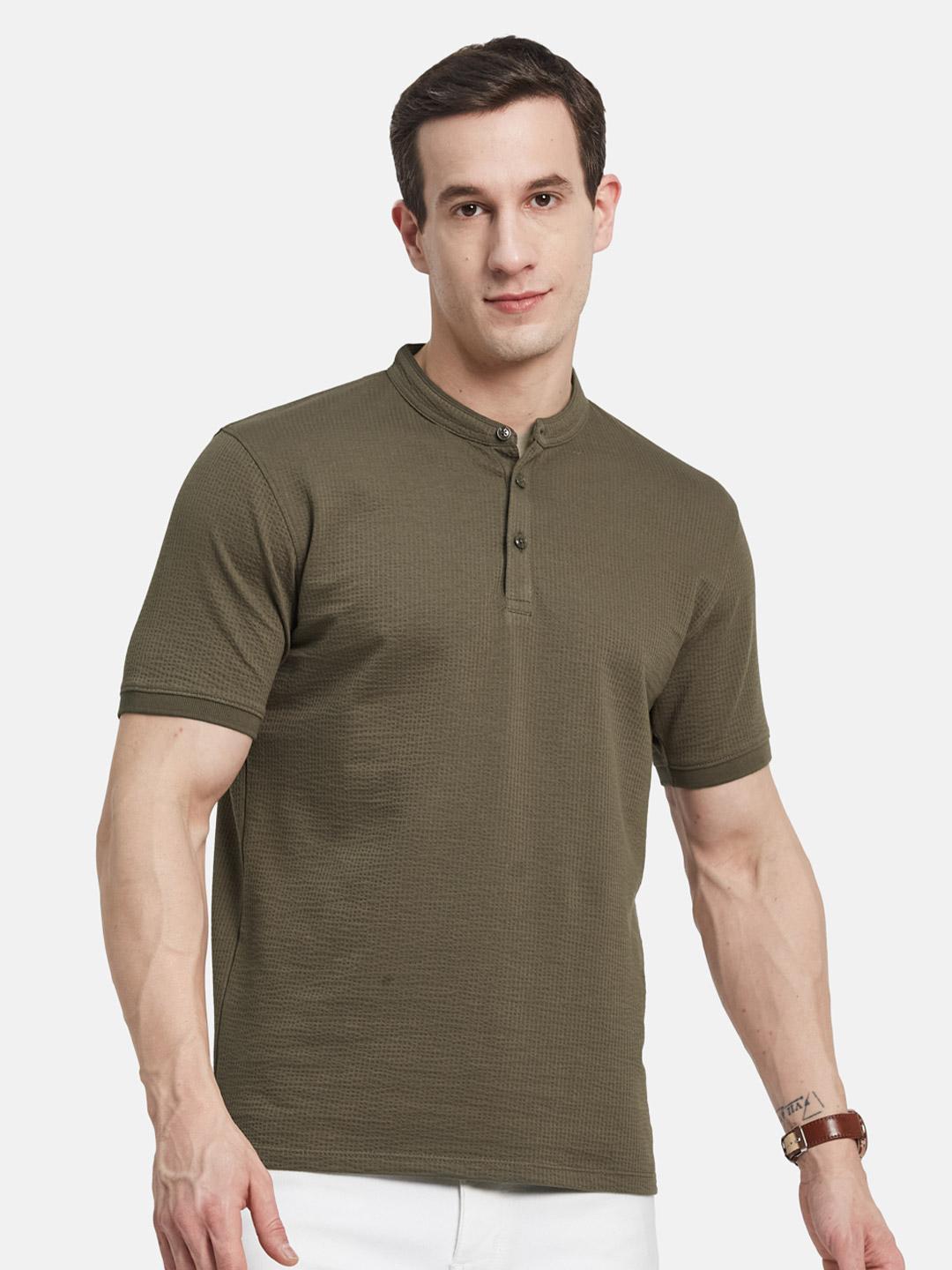 Buy Octave Men Self Design Mandarin Collar Cotton T Shirt - Tshirts for ...