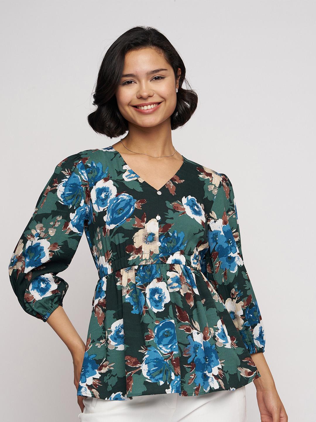 Buy DressBerry Floral Print Puff Sleeve Crepe Top - Tops for Women ...
