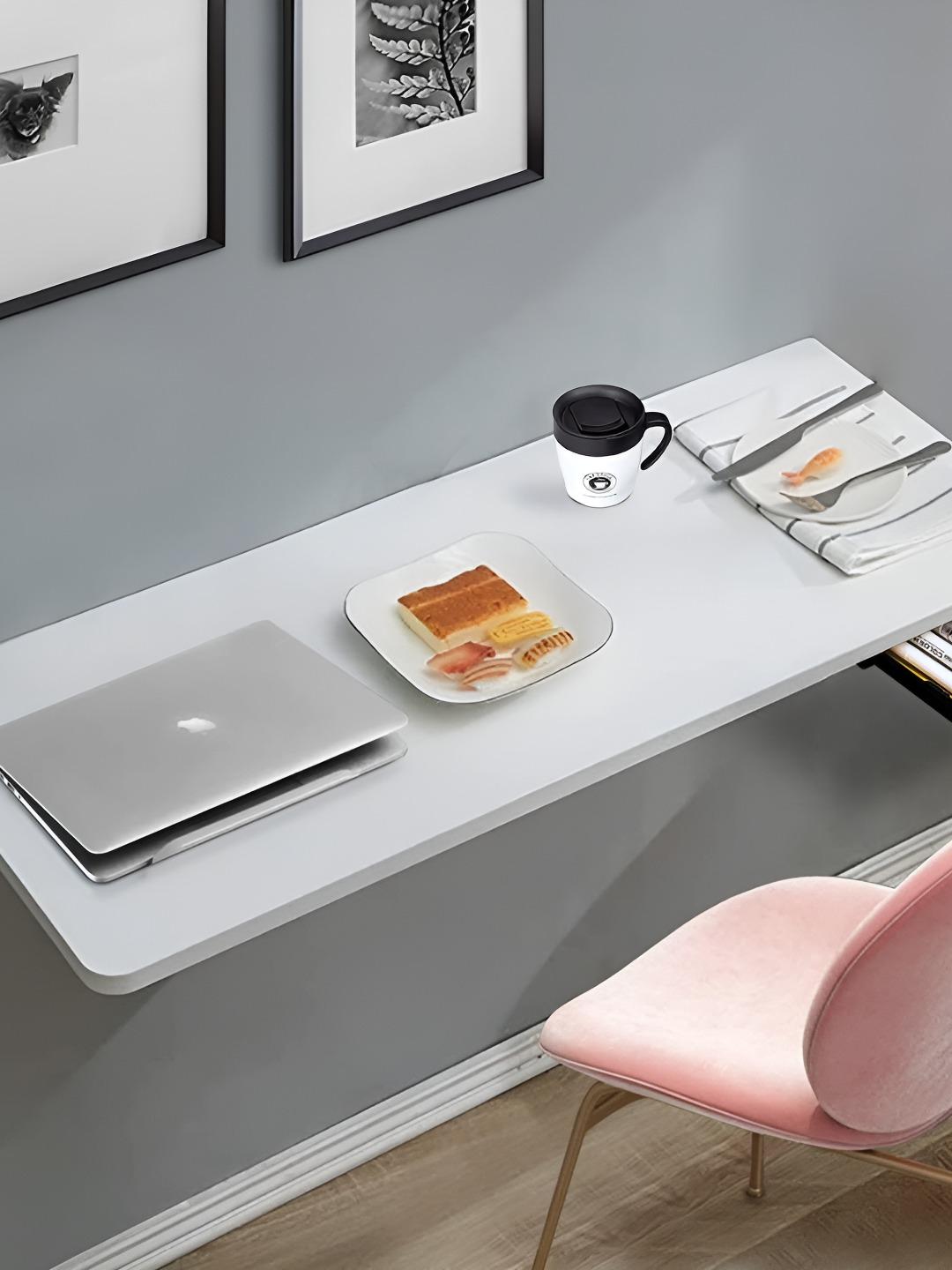 Buy Torche White Wooden Wall Mounted Foldable Study Table With Drawer ...
