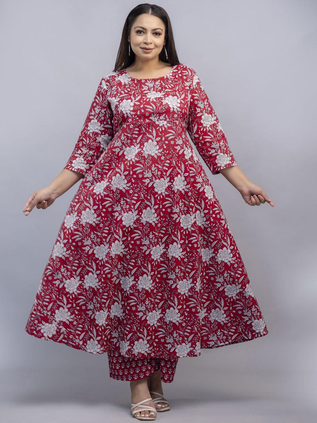 Buy Fashion Zest Women Floral Printed Pleated Pure Cotton Kurti With ...