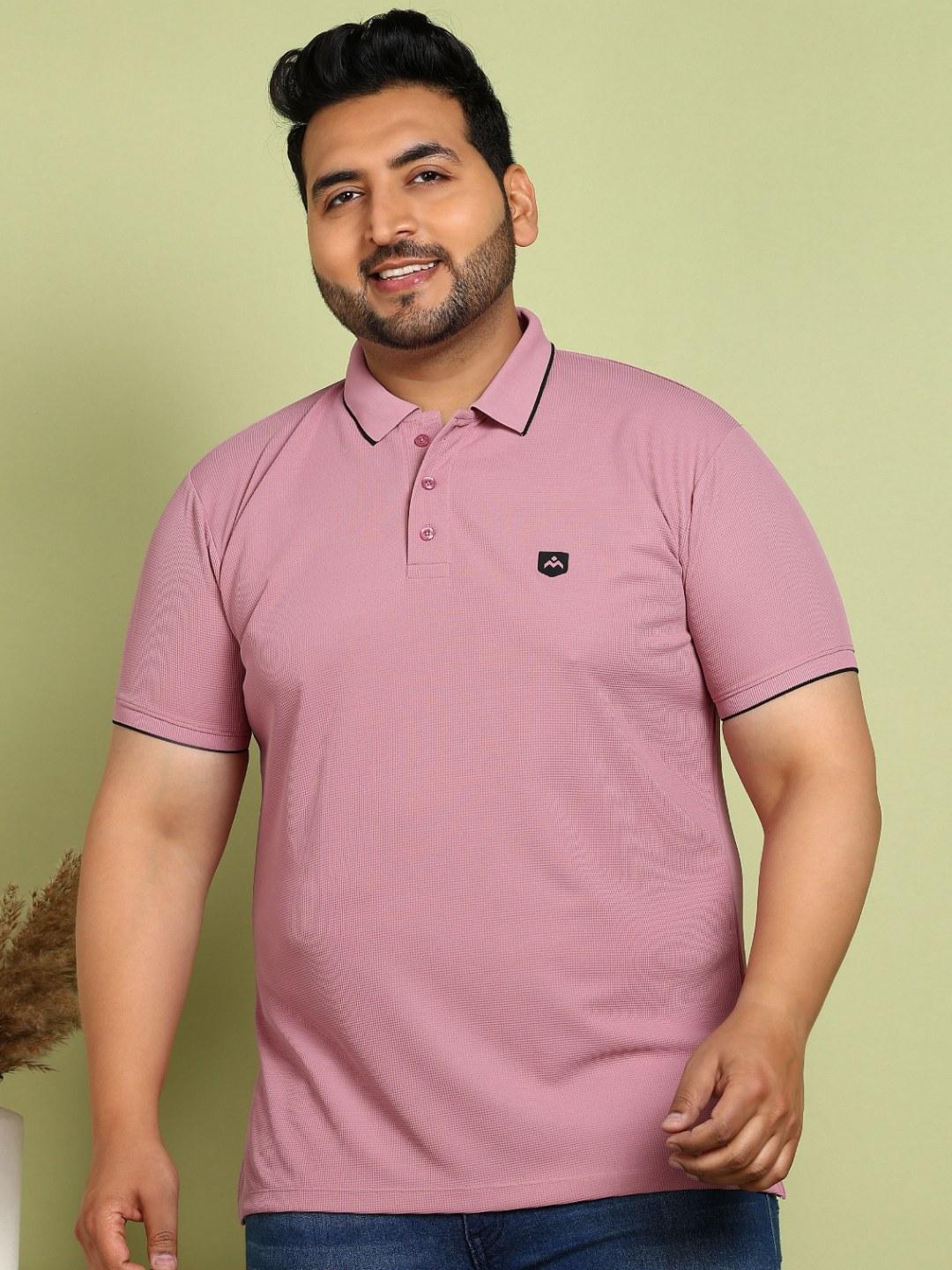 Buy ADWYN PETER Men Plus Size Self Design Polo Collar Cotton T Shirt ...