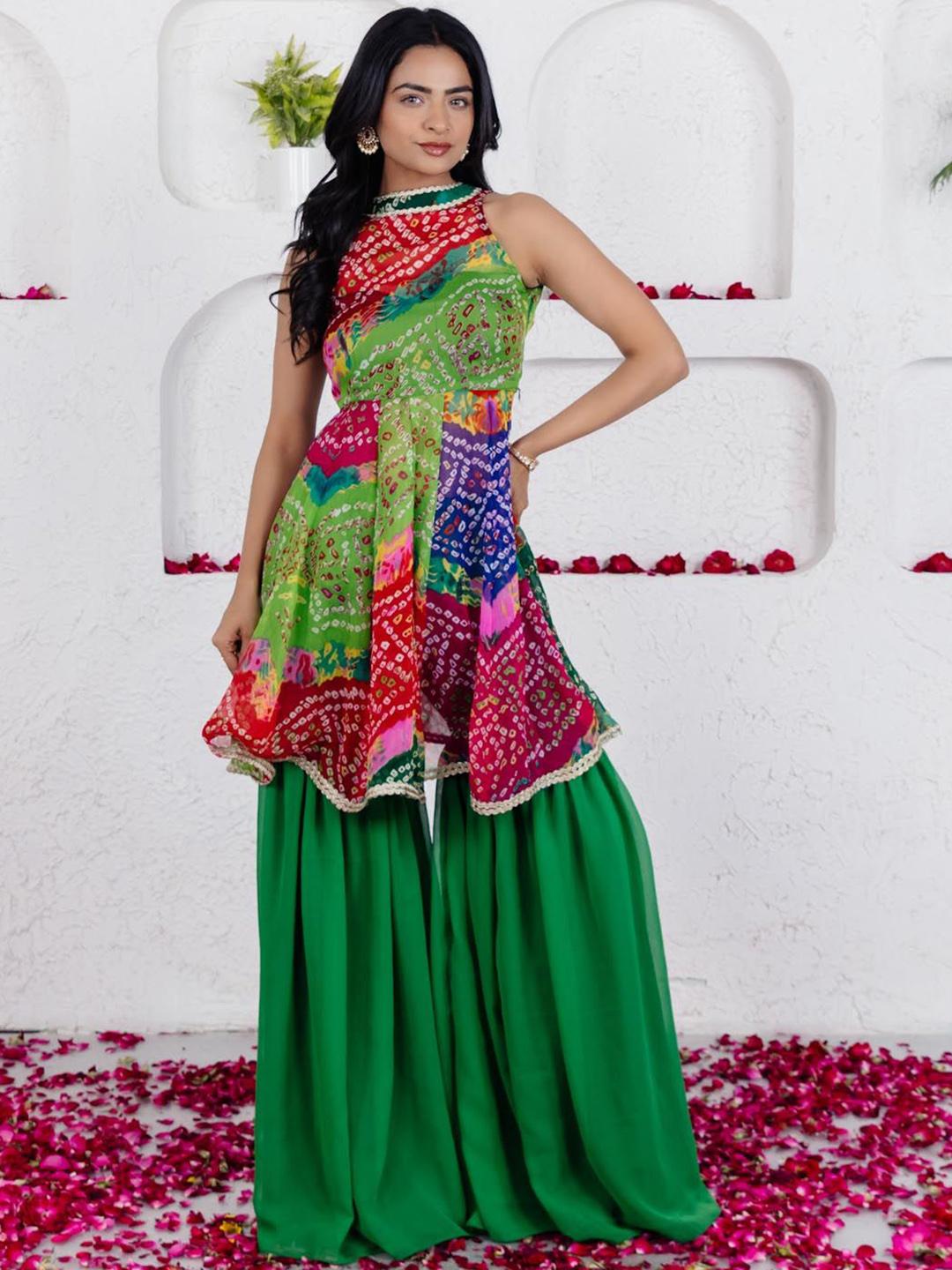 Buy DEASHA INDIA Women Bandhani Printed Regular Sequinned Top With ...