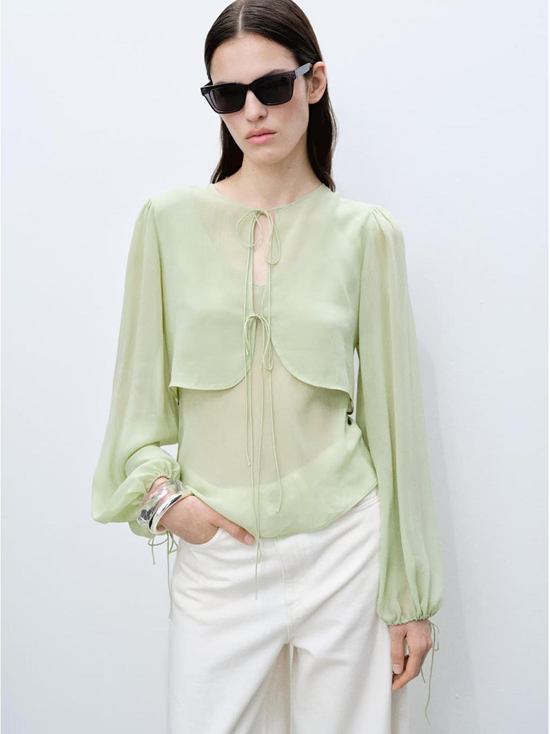 Buy MANGO Tie Up Neck Layered Sheer Top - Tops for Women 33271937 | Myntra
