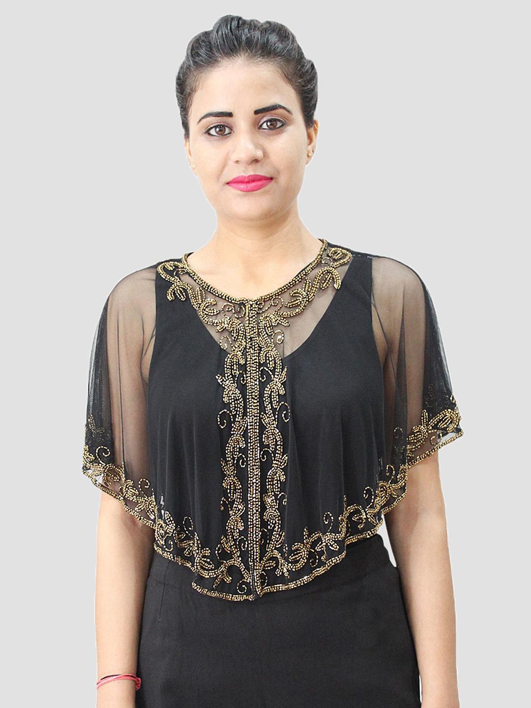 Buy HAUTEMODA Women Embellished Net Poncho Cap Net Shrug - Shrug for ...