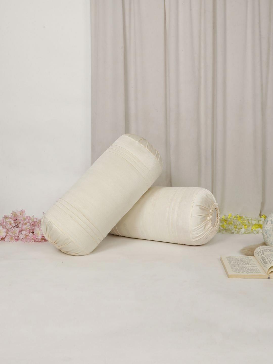 Buy THE CONVERSION Set Of 2 Cream Self Design Bolster Covers - Bolster ...