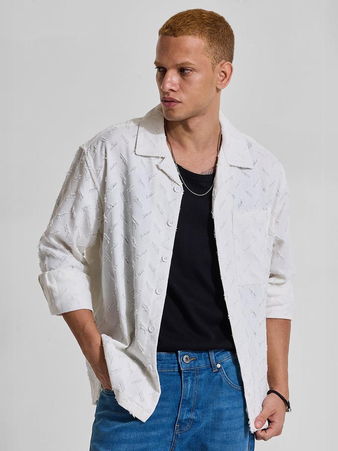 Buy Snitch Men Textured Cuban Collar Relaxed Fit Shacket - Shackets for ...