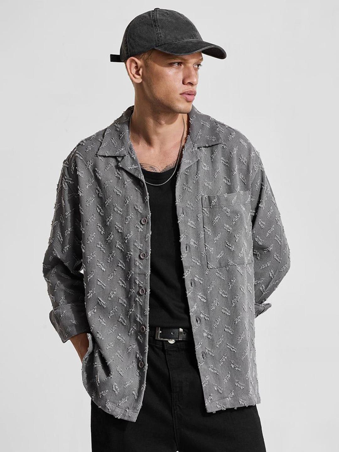 Buy Snitch Men Textured Cuban Collar Relaxed Fit Shacket - Shackets for ...