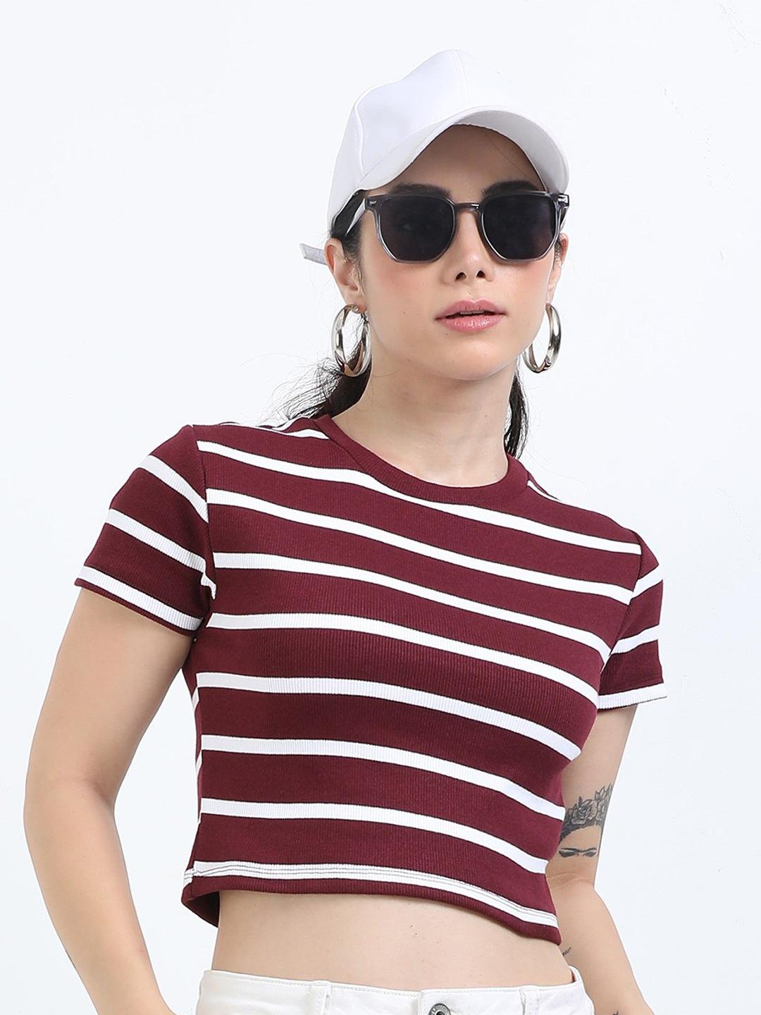 Buy CORSICA Women Horizontal Stripes Cotton Crop Top - Tops for Women ...