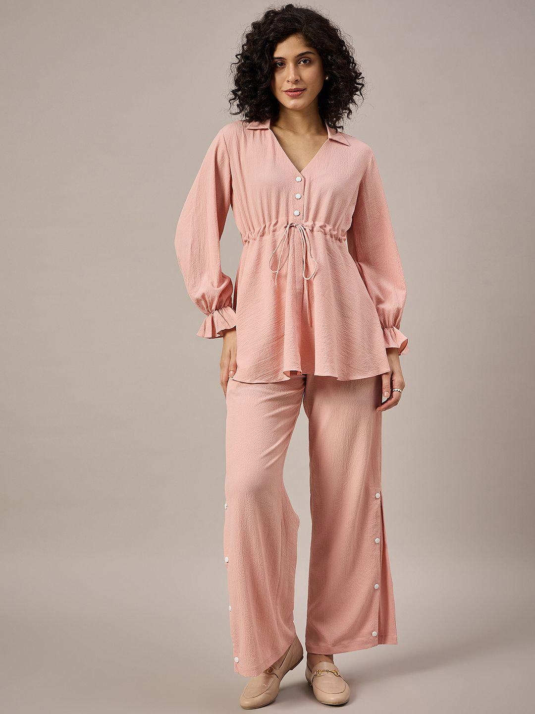Buy CORSICA Self Design Shirt Collar Top With Trouser - Co Ords for ...