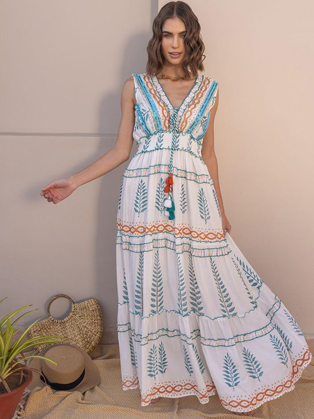 Buy Label Reyya Women Ethnic Motifs Printed Fit And Flare Maxi Dress ...