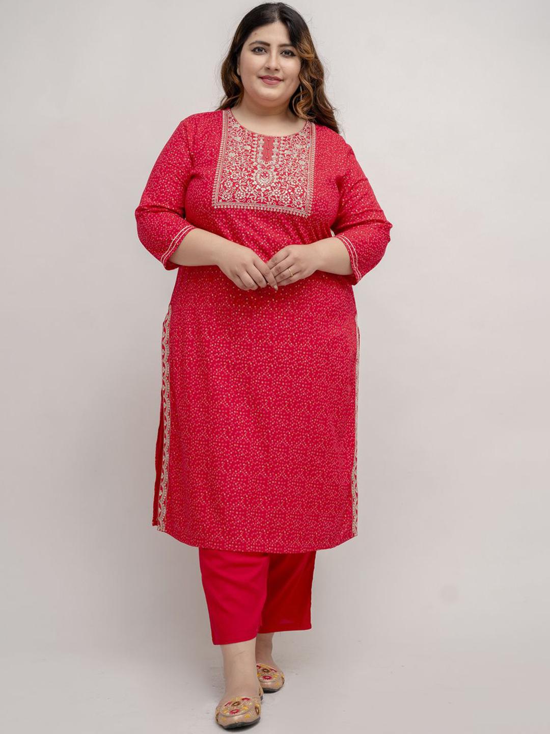 Buy Fashion Zest Plus Size Bandhani Embroidered Thread Work Straight ...