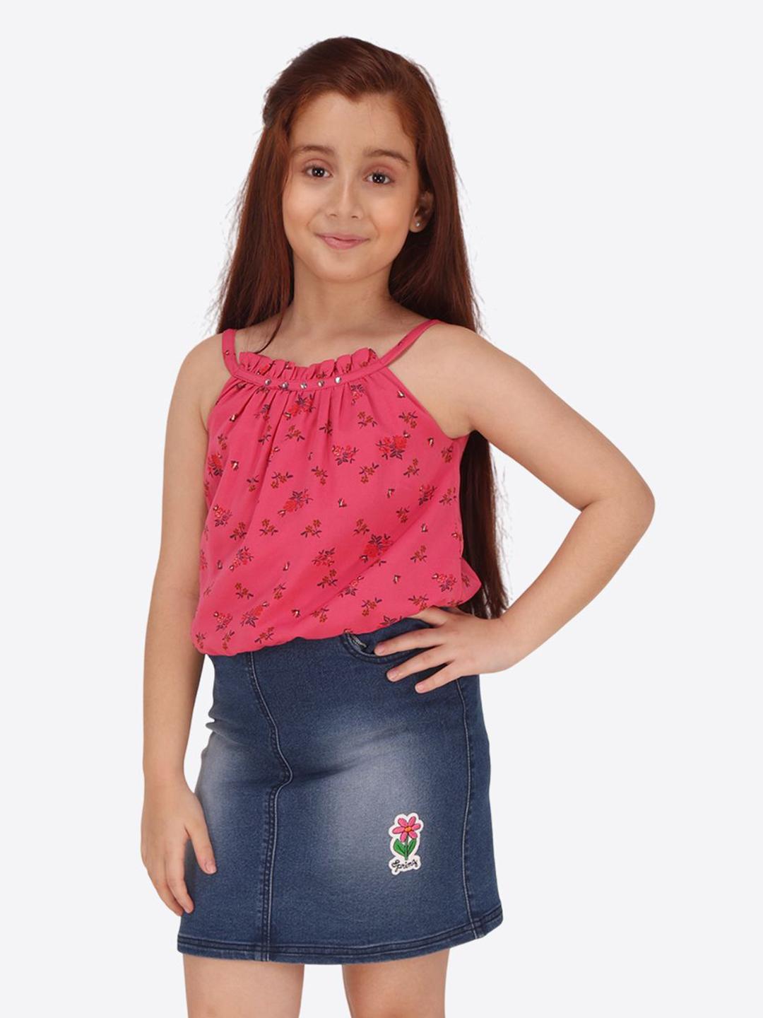 Buy CUTECUMBER Kids Girls Floral Print Denim Dress - Dresses for Girls ...