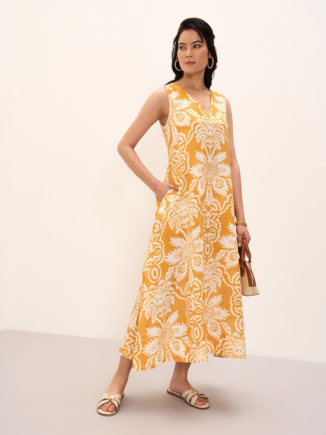 Buy Marigold Lane Floral Print Linen Maxi Dress - Dresses for Women ...