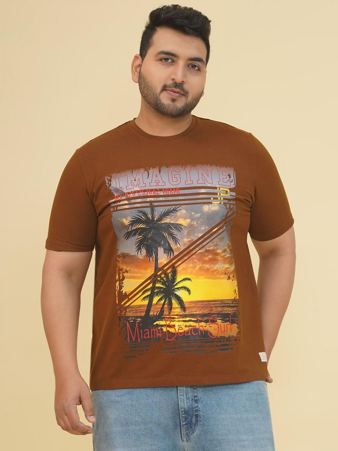 Buy John Pride Plus Size Men Printed Cotton Stretchable T Shirt ...