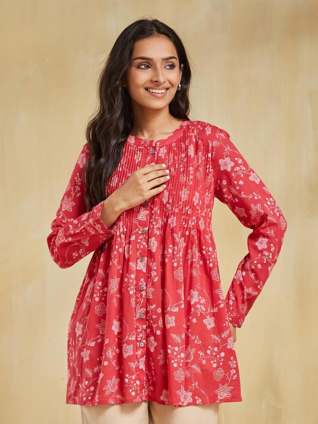 Buy Fabindia Mandarin Collar Embroidered Tunic - Tunics for Women ...