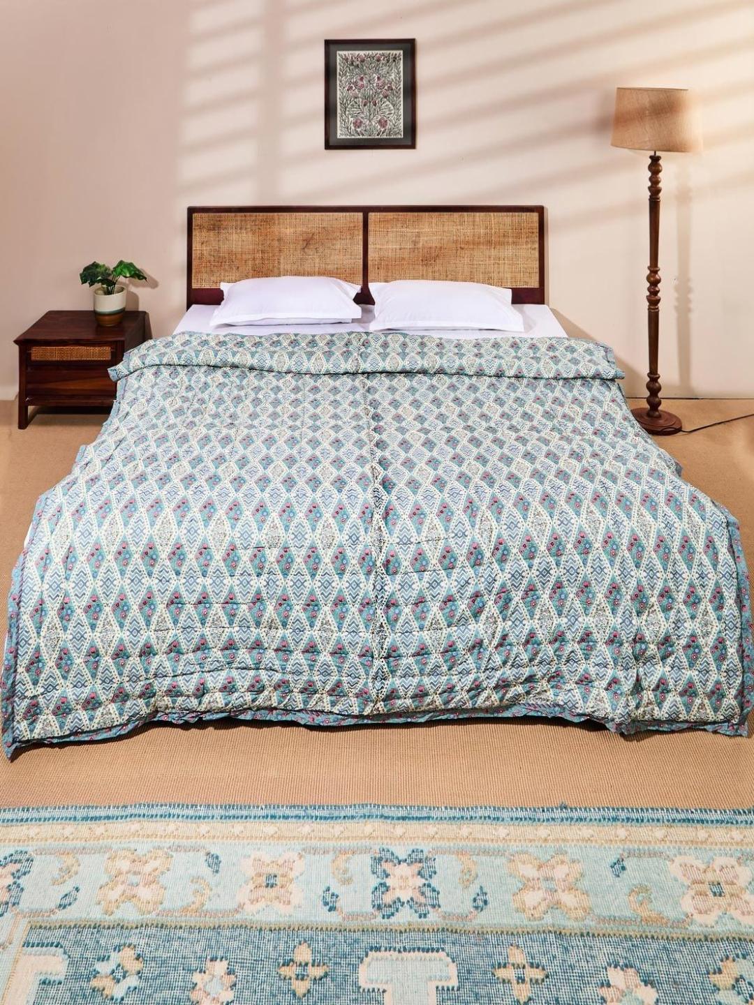 Buy Fabindia Blue & Red Floral AC Room Double Bed Quilt - Blankets ...