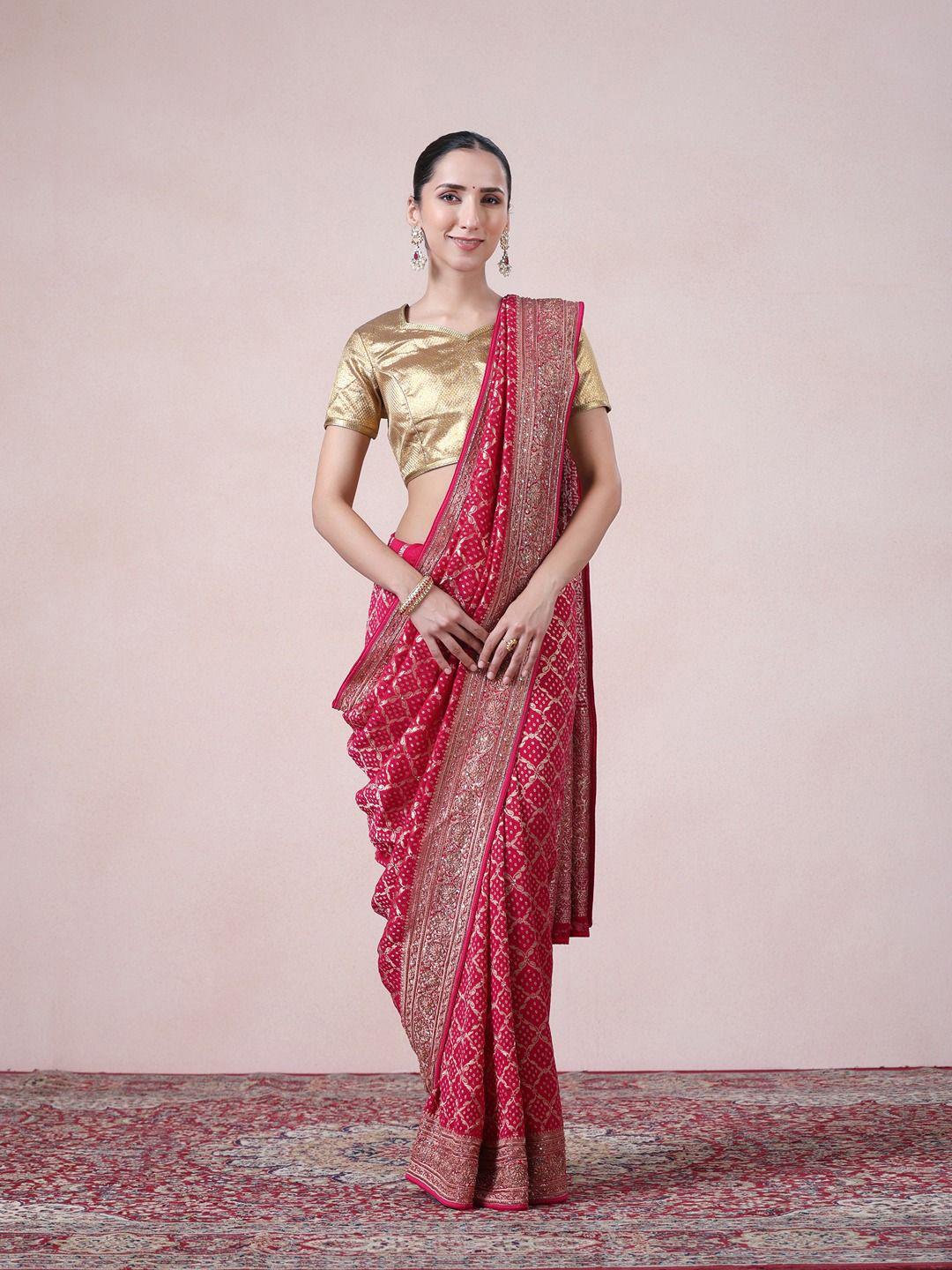 Buy Twamev Woven Design Sequinned Pure Georgette Saree - Sarees for ...