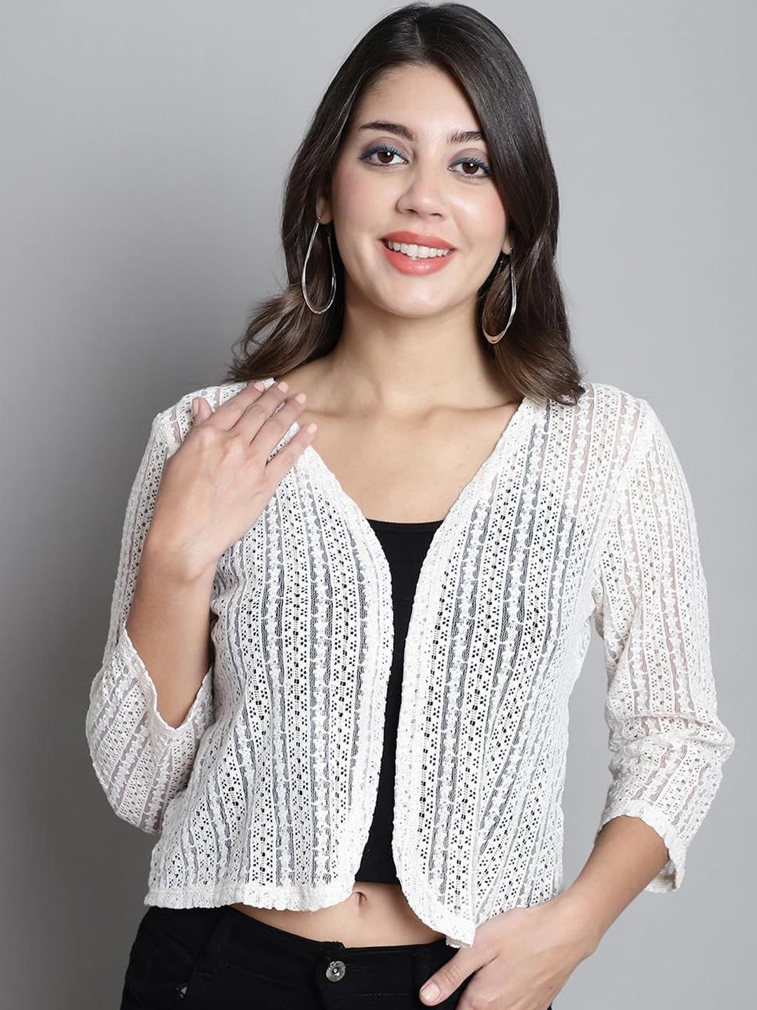 Buy SZN Self Design Round Neck Front Open Sheer Cotton Shrug - Shrug ...