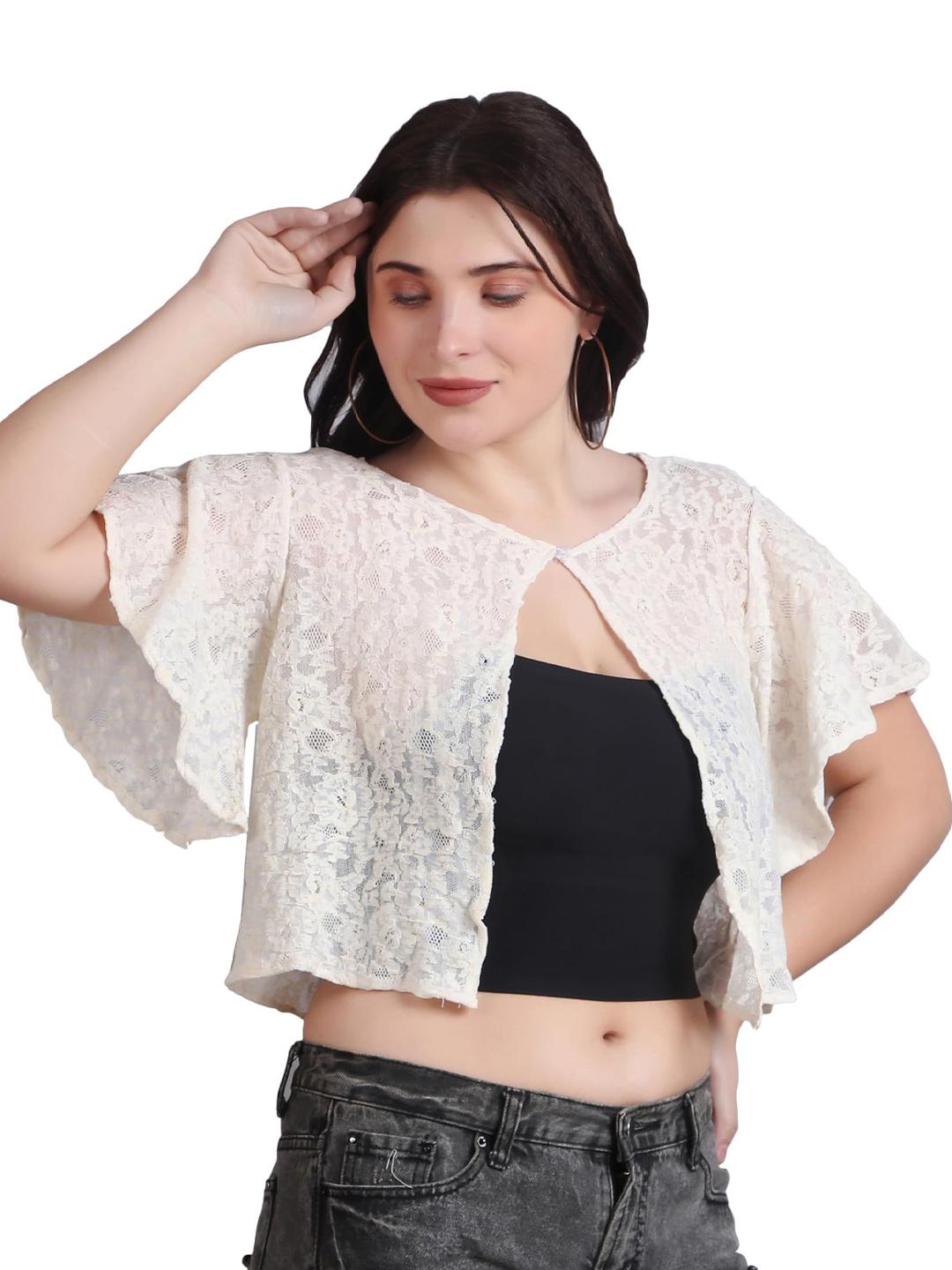 Buy SZN Self Design Round Neck Sheer Cotton Shrug - Shrug for Women ...