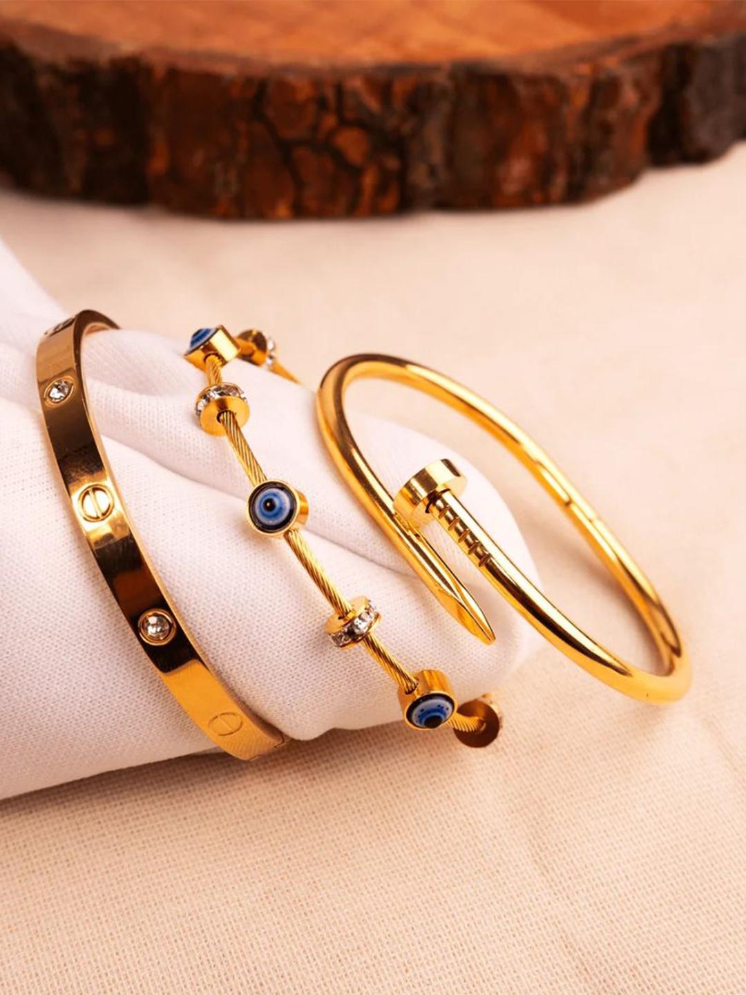 Buy Estailo Fashion Set Of 3 Alloy Gold Plated Stones Studded Bangle ...