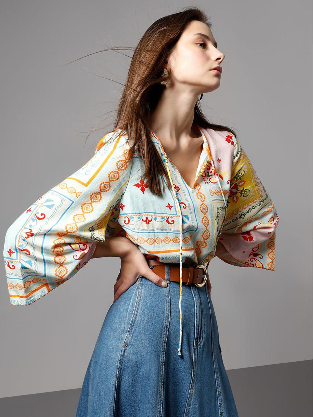 Buy Vero Moda Print Bell Sleeve Shirt Style Top - Tops for Women ...