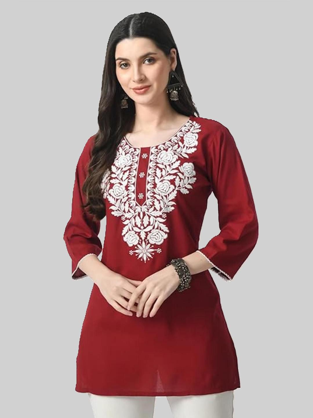 Buy Aura Glam Embroidered Thread Work Thread Work Kurti - Kurtis for ...