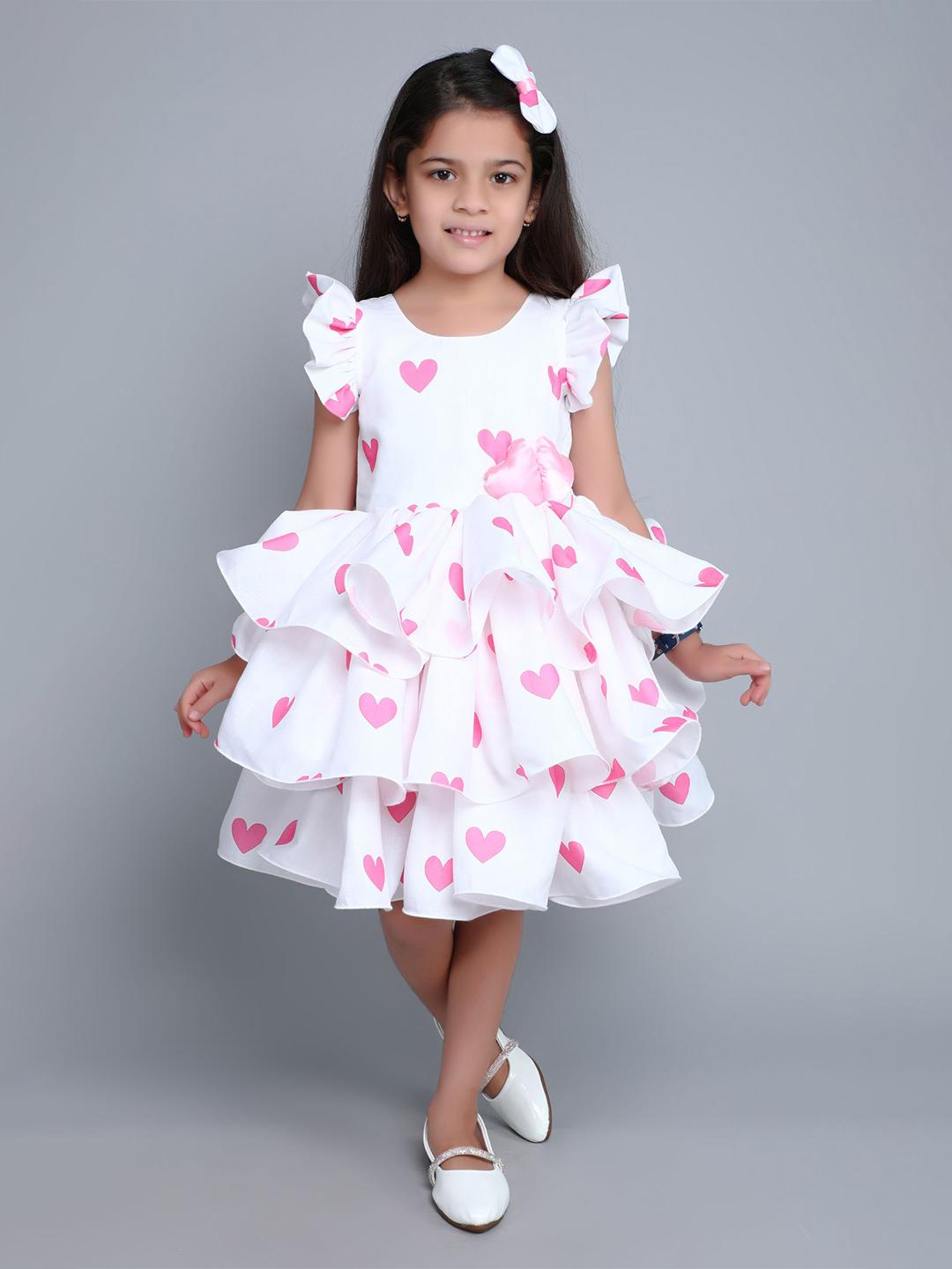 Buy Pink Chick Print Flutter Sleeve Fit & Flare Dress - Dresses for ...