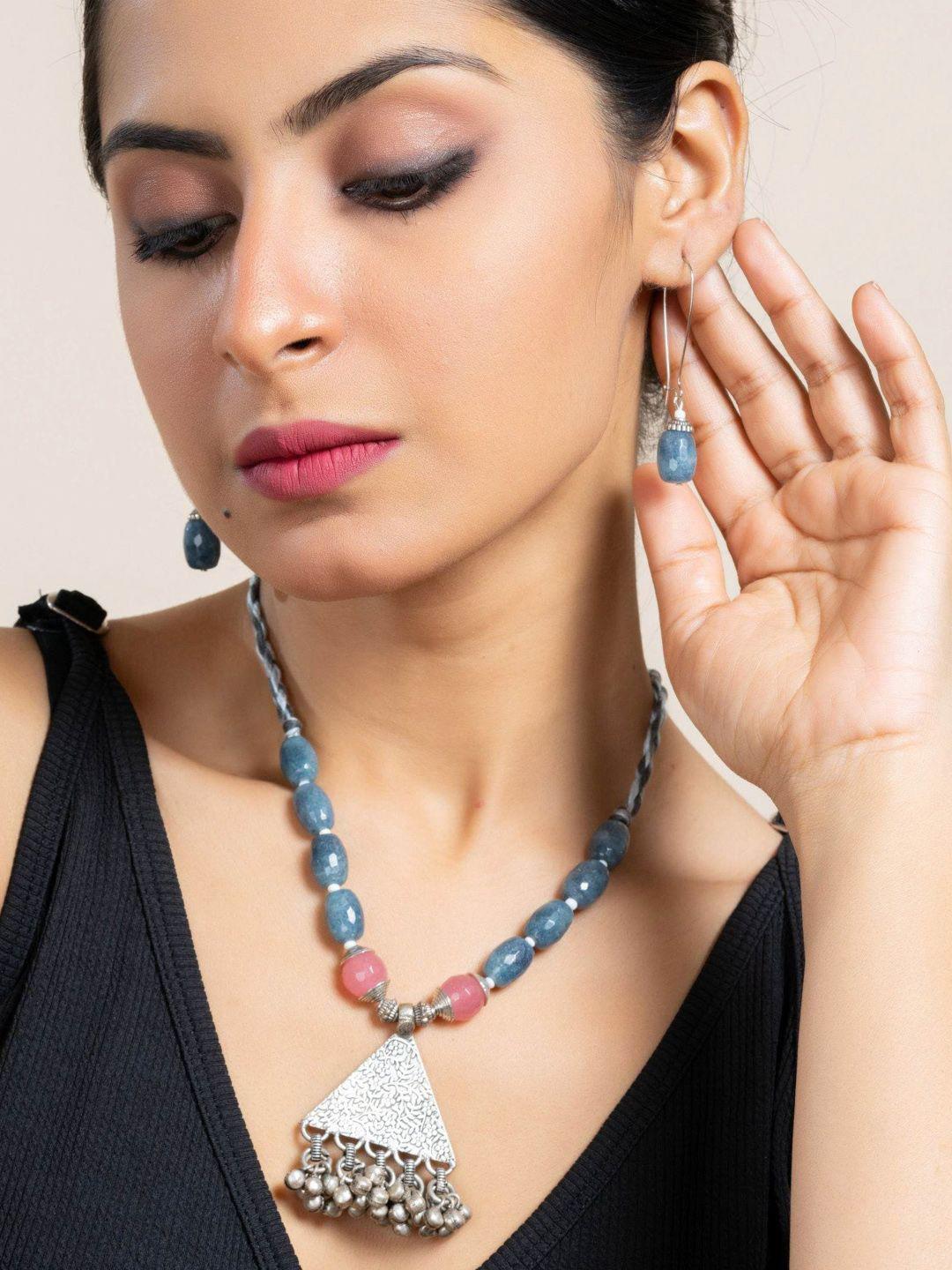 Buy Look And Adorn Onyx Jade & Tribal Pendant Necklace Set With ...