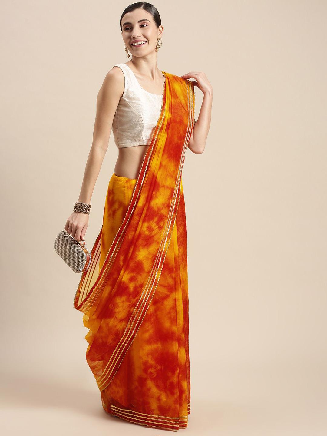 Buy Geroo Jaipur Yellow & Red Tie And Dye Embellished Gotta Patti ...
