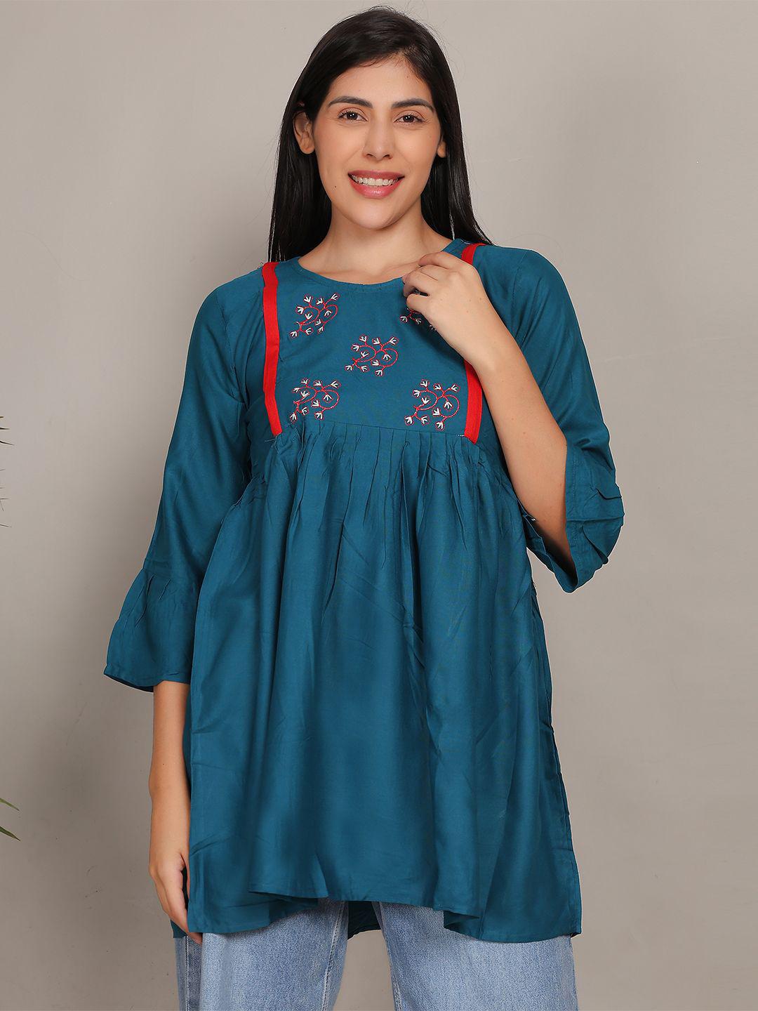 Buy Fabme Women Embroidered Cotton Longline Maternity Top - Tops for ...