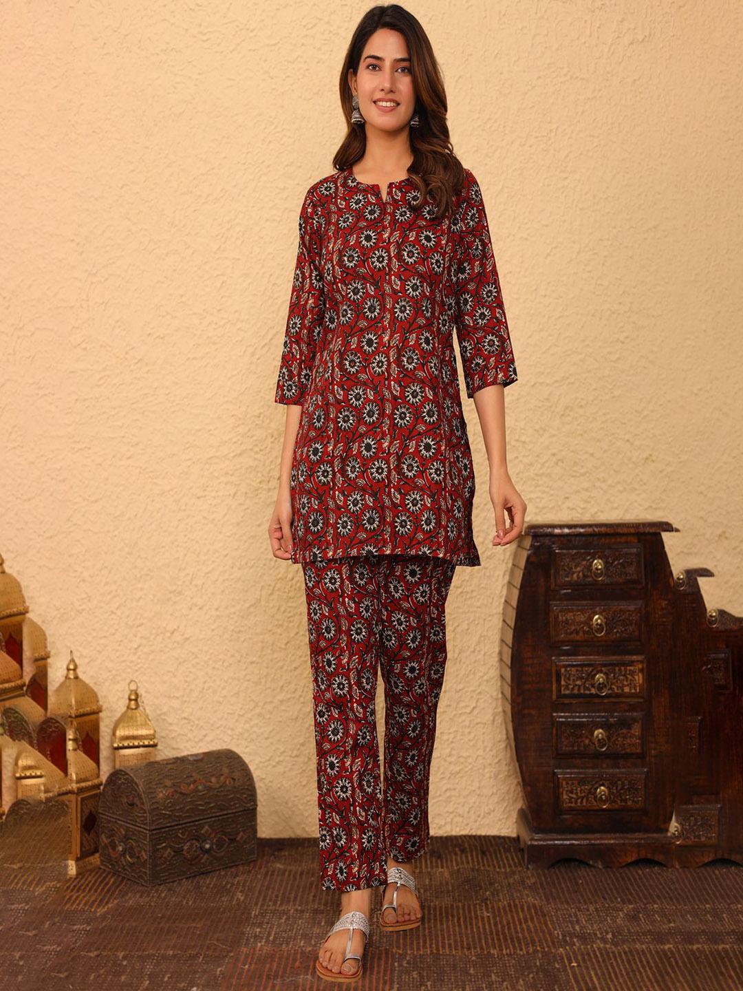 Buy Kwatchi Ethnic Printed Cotton Tunic With Trousers Co Ords - Co Ords ...
