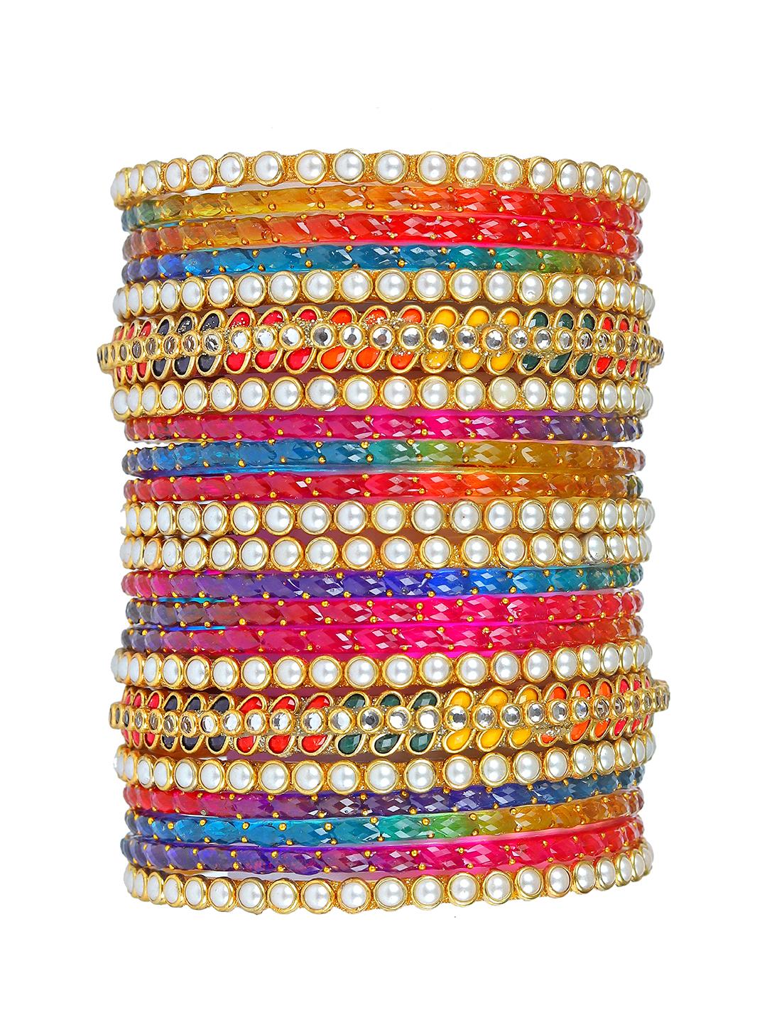 Buy KOTTIAR CREATIONS Set Of 22 Crystal Studded Glass Diamond Bangle ...