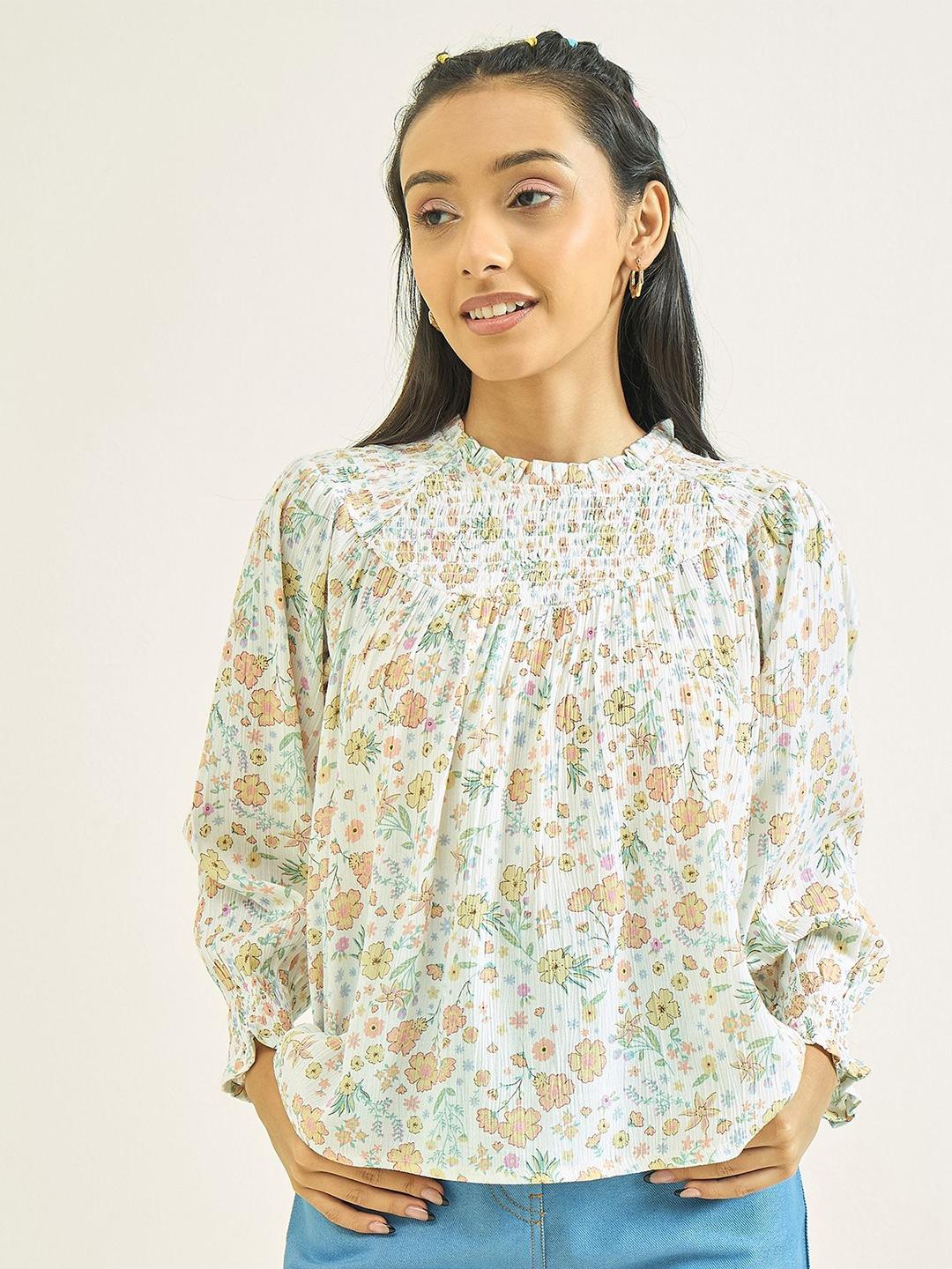 Buy Luyk Girls Floral Printed Smocked Peplum Crepe Top Tops For Girls