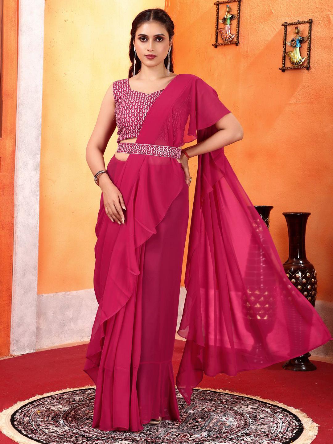 Buy PATLANI STYLE Ruffle Georgette Saree With Embroidery Blouse And ...