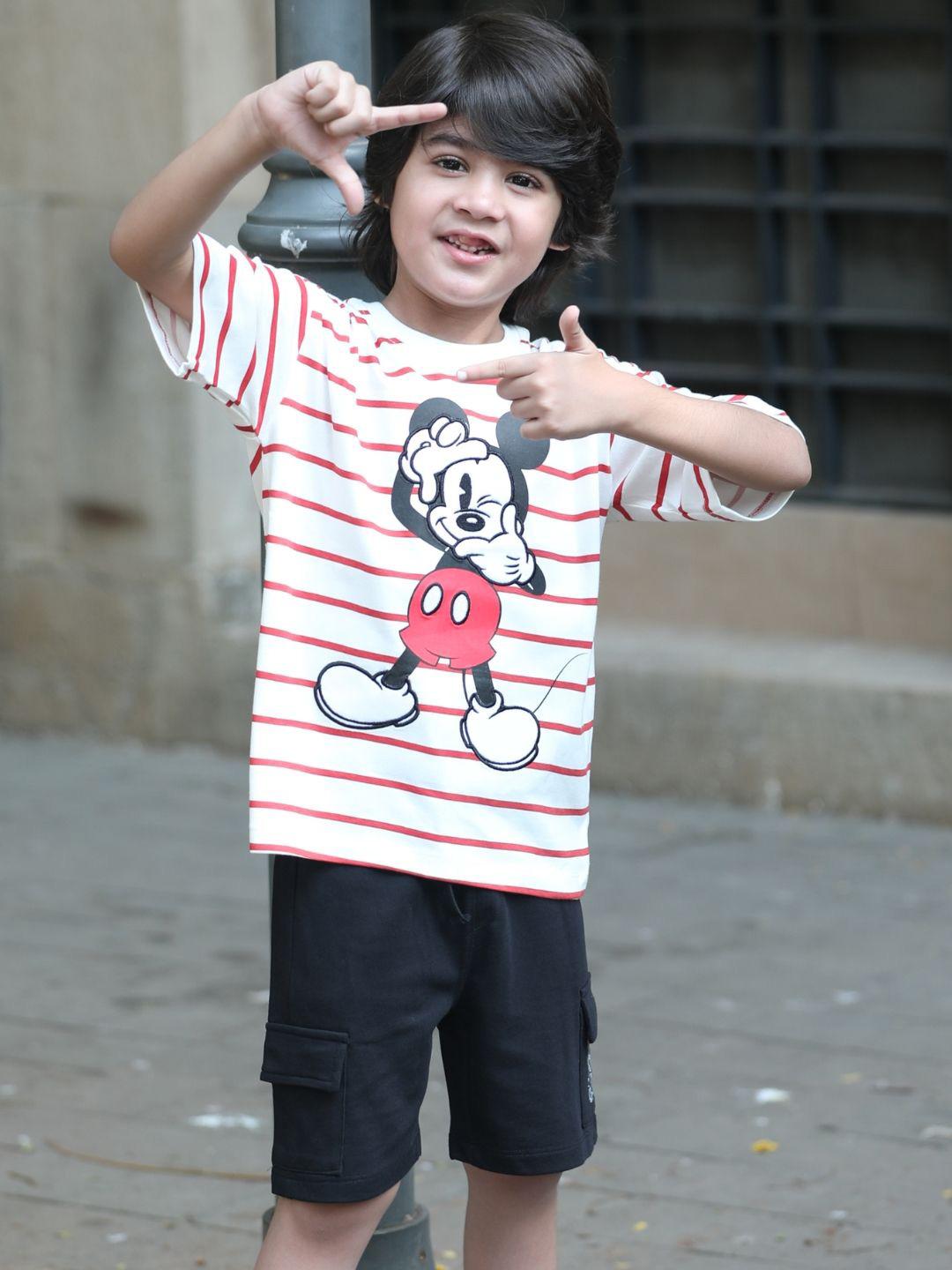 Buy Nap Chief Kids Unisex Mickey Mouse Printed Pure Cotton Striped T ...