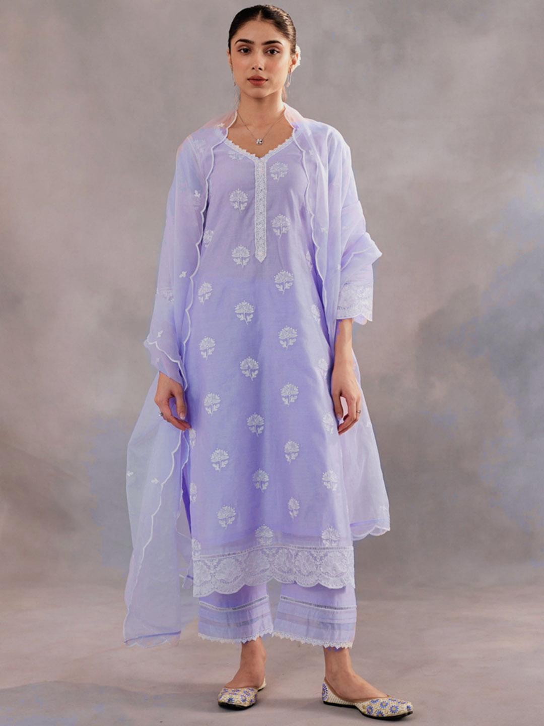 Buy GUNVANTI FAB Women Ethnic Motifs Embroidered Kurta With Palazzos ...