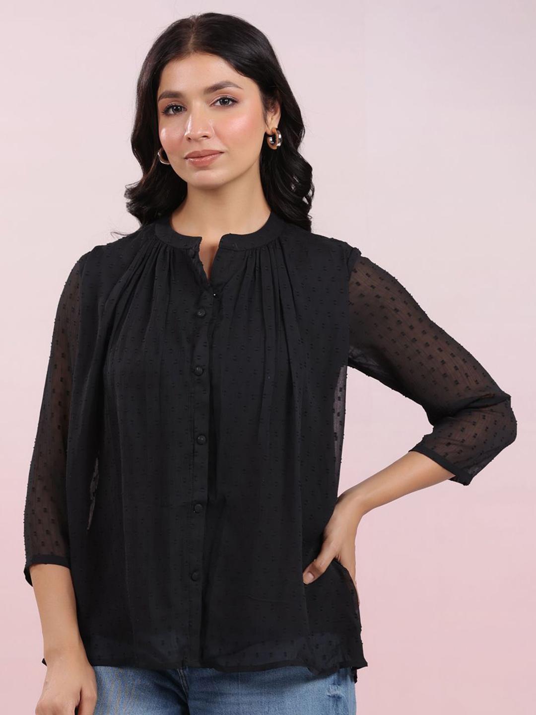 Buy Kalini Women Black Dobby Chiffon Self Design Top - Tops for Women ...