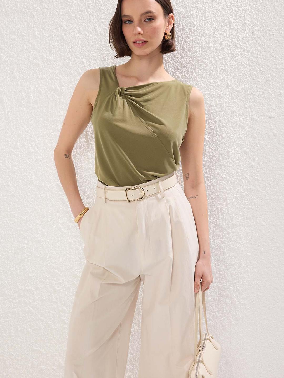 Buy Trendyol Yeil Women Sleeveless Cowl Neck Top - Tops for Women ...
