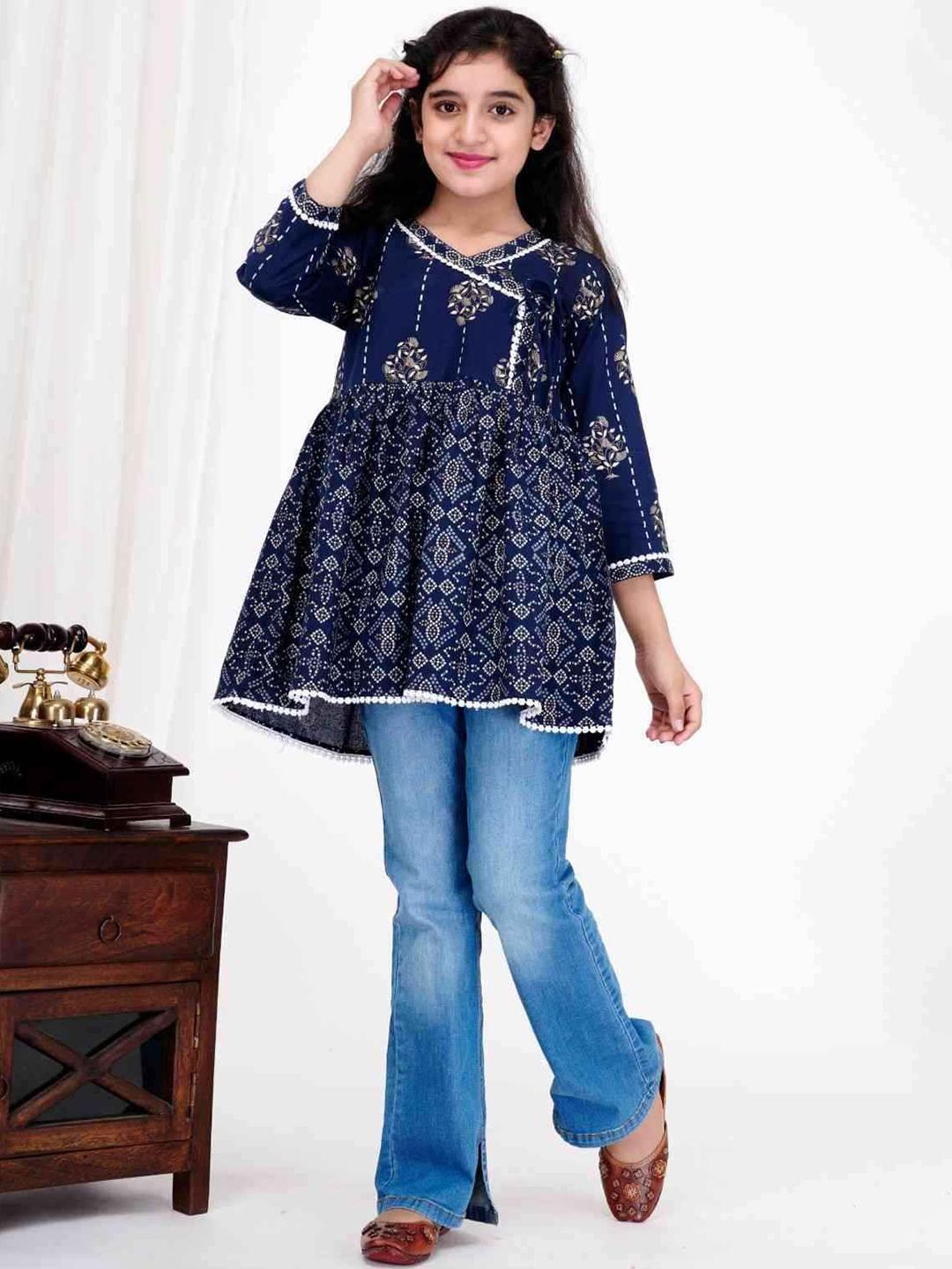 Buy DMP FASHION Girl Ethnic Motifs Print Cotton Empire Top - Tops for ...