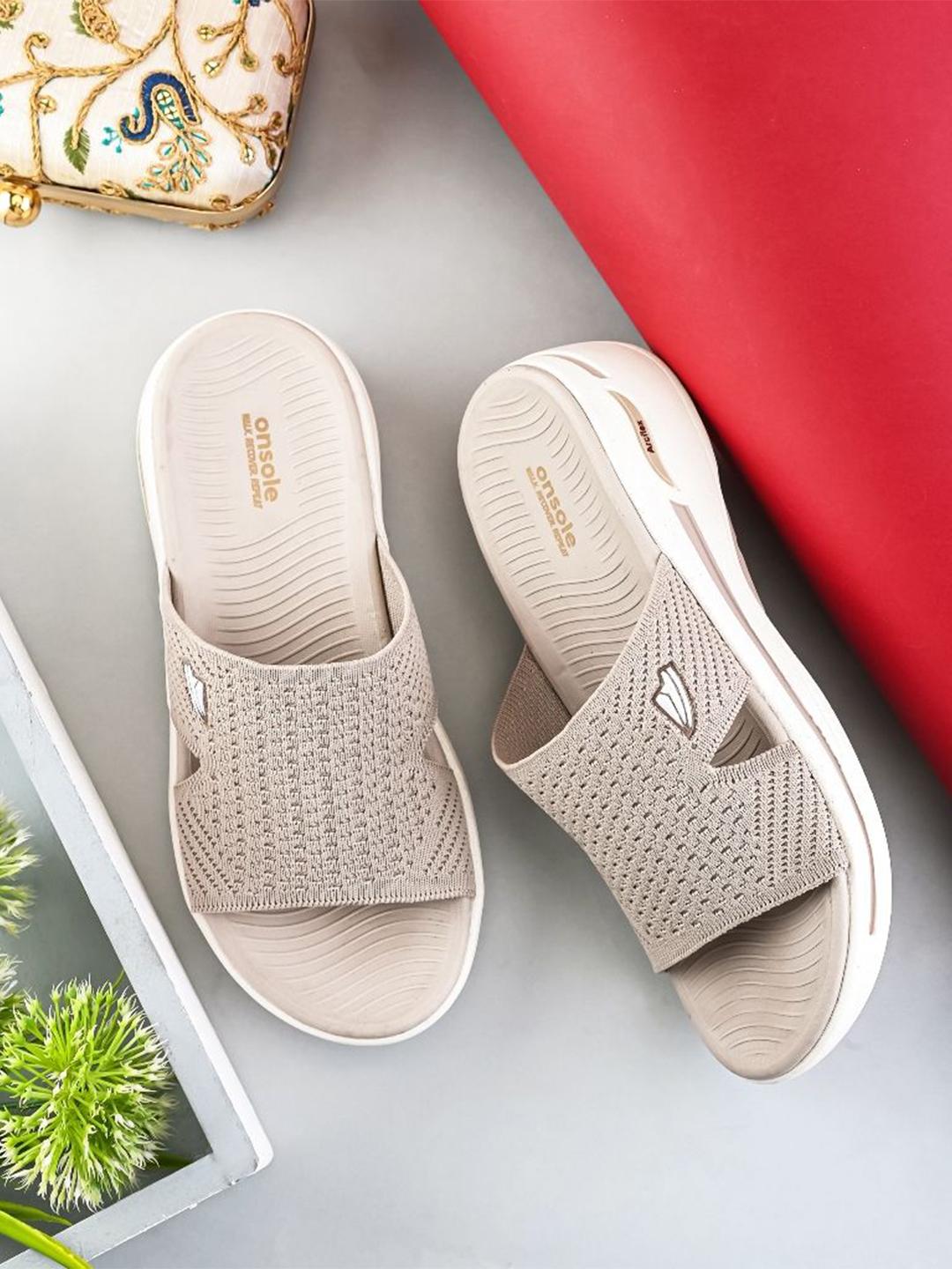 Buy ONSOLE Women Self Design Slip On Sliders - Flip Flops for Women ...