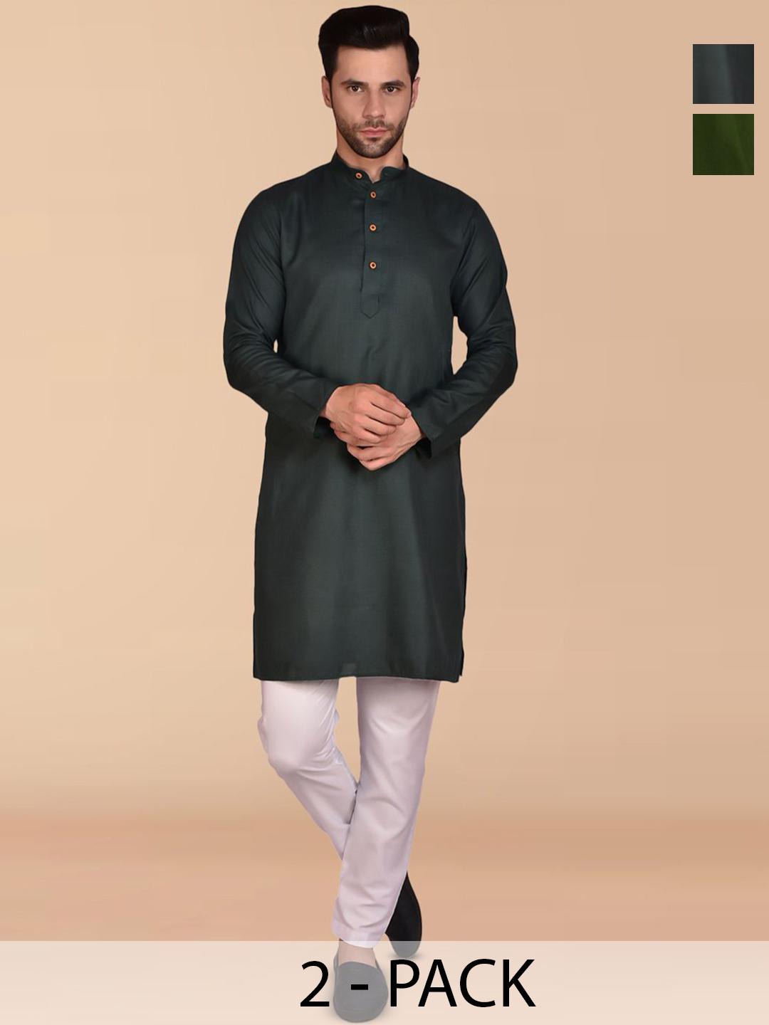 Buy HERE&NOW Men Pack Of 2 Mandarin Collar Kurta - Kurtas for Men ...