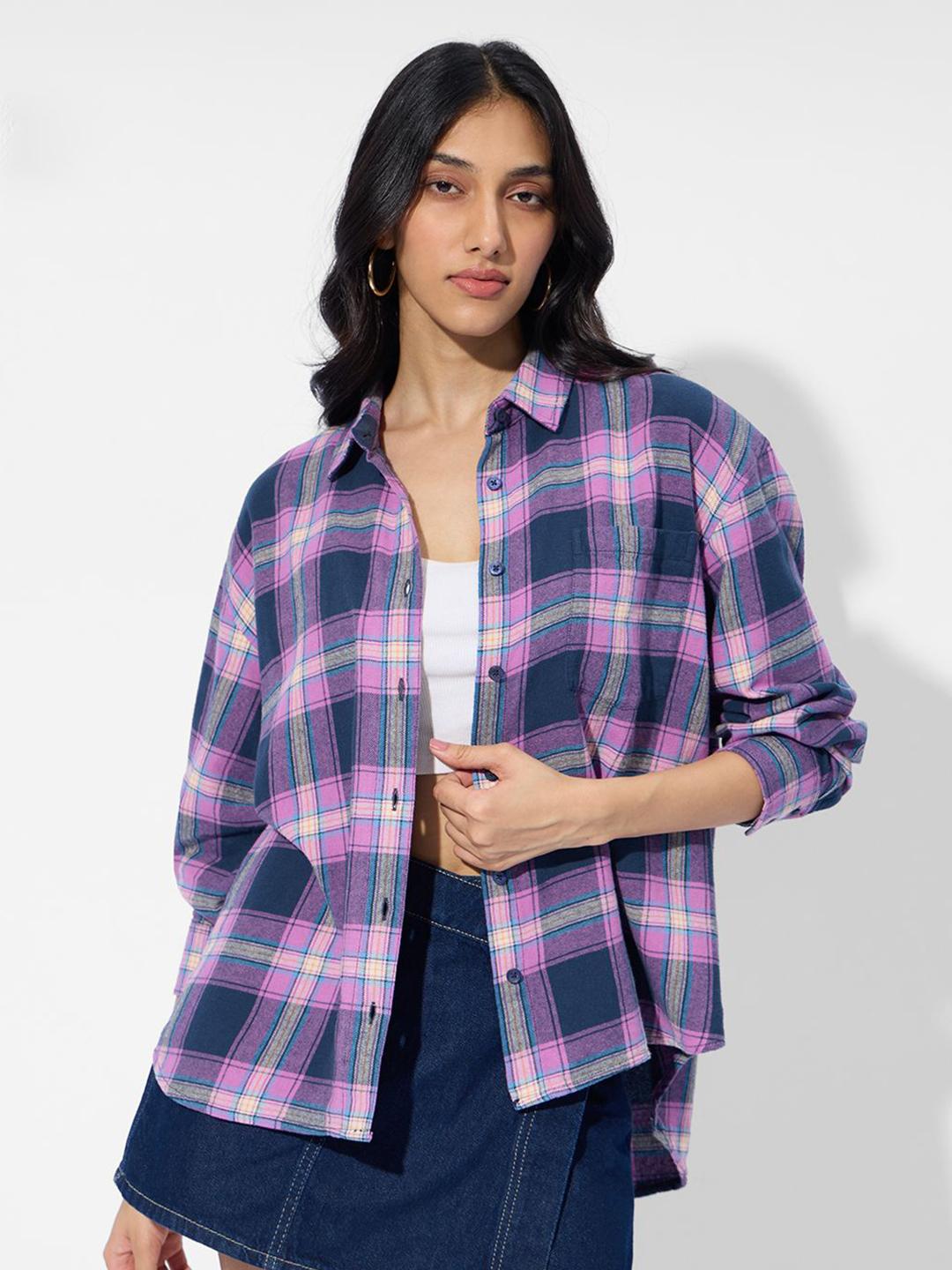 Buy The Souled Store Women Dewberry Checked Multicolor Oversized ...